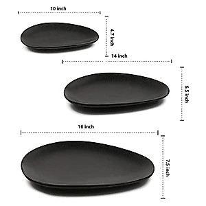 VICRAYS Large Oval Serving Platters, 16"/14"/10" Porcelain Serving Platters for Party, BBQ,Stackable Serving Trays Serving Plates for Appetizers, Sushi, Restaurant, Set of 3 (Black)`