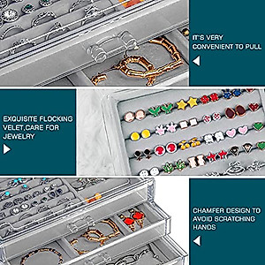 UYBeauty Acrylic Jewelry Box with 5 Drawers,Velvet Jewellery Organizer,Jewelry Storage Case for Earring Necklace,Ring Organizer Storage for Women(Grey,5 Drawers)