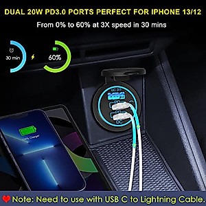 12V USB Outlet USB C Car Charger Socket – Newest 58W Lengthened RV USB Outlet 12V Socket Dual 20W PD3.0 USB-C and 18W QC3.0 Car USB Port with Button Power Switch for Car Boat Marine RV Motorcycle