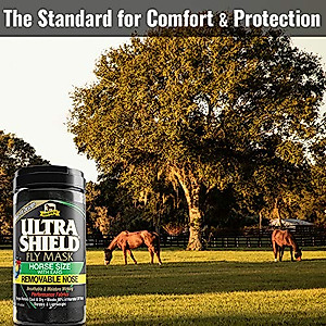 Absorbine UltraShield Equine Fly Mask, UV Protection, Horse Size with Ears & Removable Nose