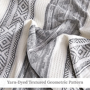 Cotton Jacquard Duvet Cover Set King Size, 3 Pieces Boho Yarn-Dyed Geometric Textured Farmhouse Duvet Cover Set with Waffle and Tufted Dots, 104x92 Inch