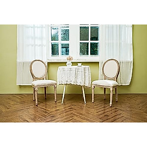 VONLUCE French Country Dining Room Chairs Set of 2, Farmhouse Fabric Chairs with Round Back, Solid Rubberwood Legs, Oval Side Chairs for Kitchen Bedroom Dining Room Beige