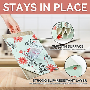 RAY STAR Shelf Liner, 12 Inch x 10 Feet Non Adhesive White Daisy Red Floral Cabinet Liner for Pantry Drawer Vanity, Strong Grip Non Slip Waterproof, Shelf Liners for Kitchen Cabinets