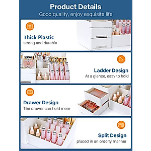 BREIS Makeup Organizer for Vanity, Large Skincare Organizers with Drawers, Make Up Organizers and Storage for Lipstick Cosmetics Makeup Brushes Lotions Perfumes Eyeshadow