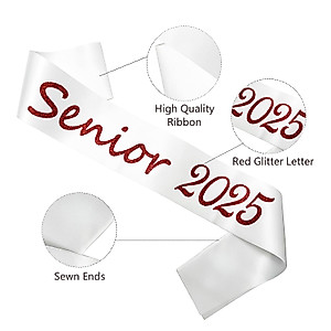 Ashaqshnglee Senior Sash 2025, 6 Pack White Senior 2025 Satin Sashes with Red Glitter Letters Graduation Sash Finally Graduated Senior Cheer Sash Party Supplies