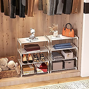 SHELAKET Stackable Small Shoe Rack，Upgrade 4-Tier Kids Shoe Shelf Storage Organizer for Entryway, Hallway and Closet (White)