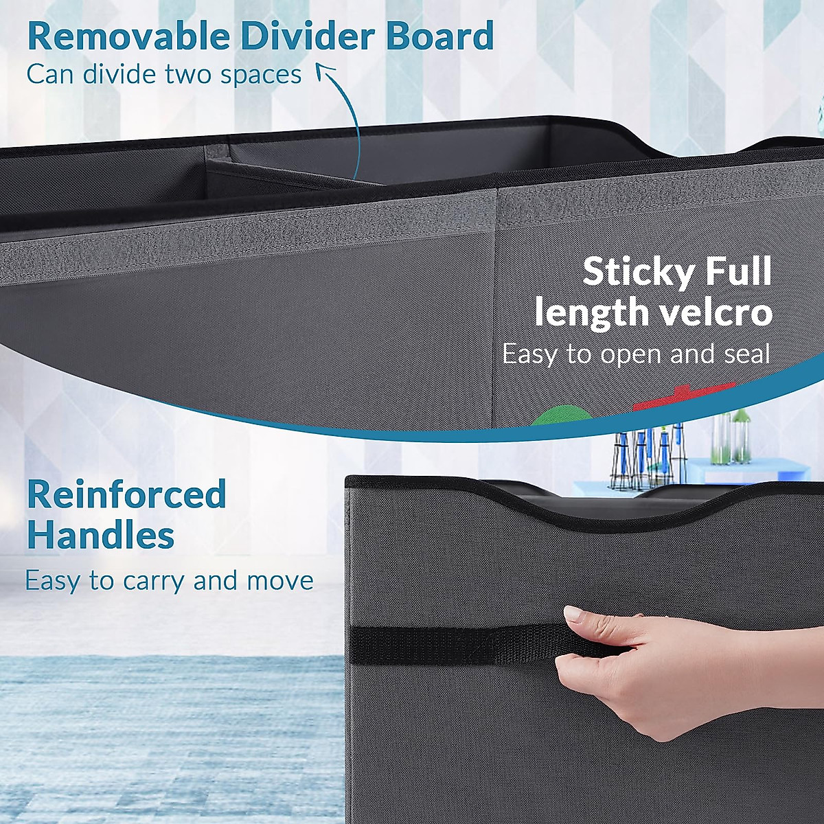 YOLOXO Toy Box Chest, Collapsible Sturdy Storage Bins with Lids, Extra Large Kids Toy Storage Organizer Boxes Bins Baskets for Kids, Boys, Girls, Nursery Room, Playroom, Closet (A-TBX-GRAY-MULTI)