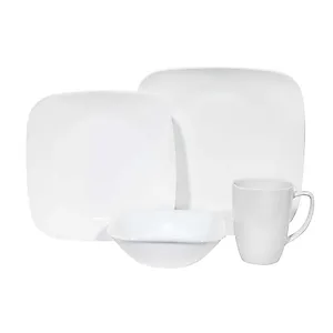 Corelle Square 16-Piece Dinnerware Set, Pure White, Service for 4
