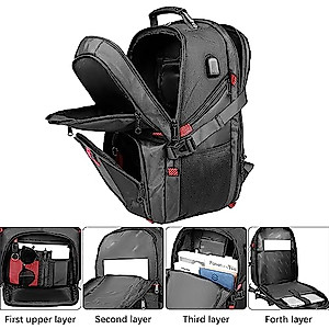 Extra Large Travel Backpack, 45L Large Laptop Backpacks for Men, Big Capacity Laptop Computer College Backpack TSA Airline Approved Business Work Bag With USB Charging Port, Gifts For Him Men, Black