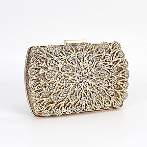 Women Evening Clutch Purses Flower Crystal Rhinestone Evening Handbag for Party Wedding,Gold