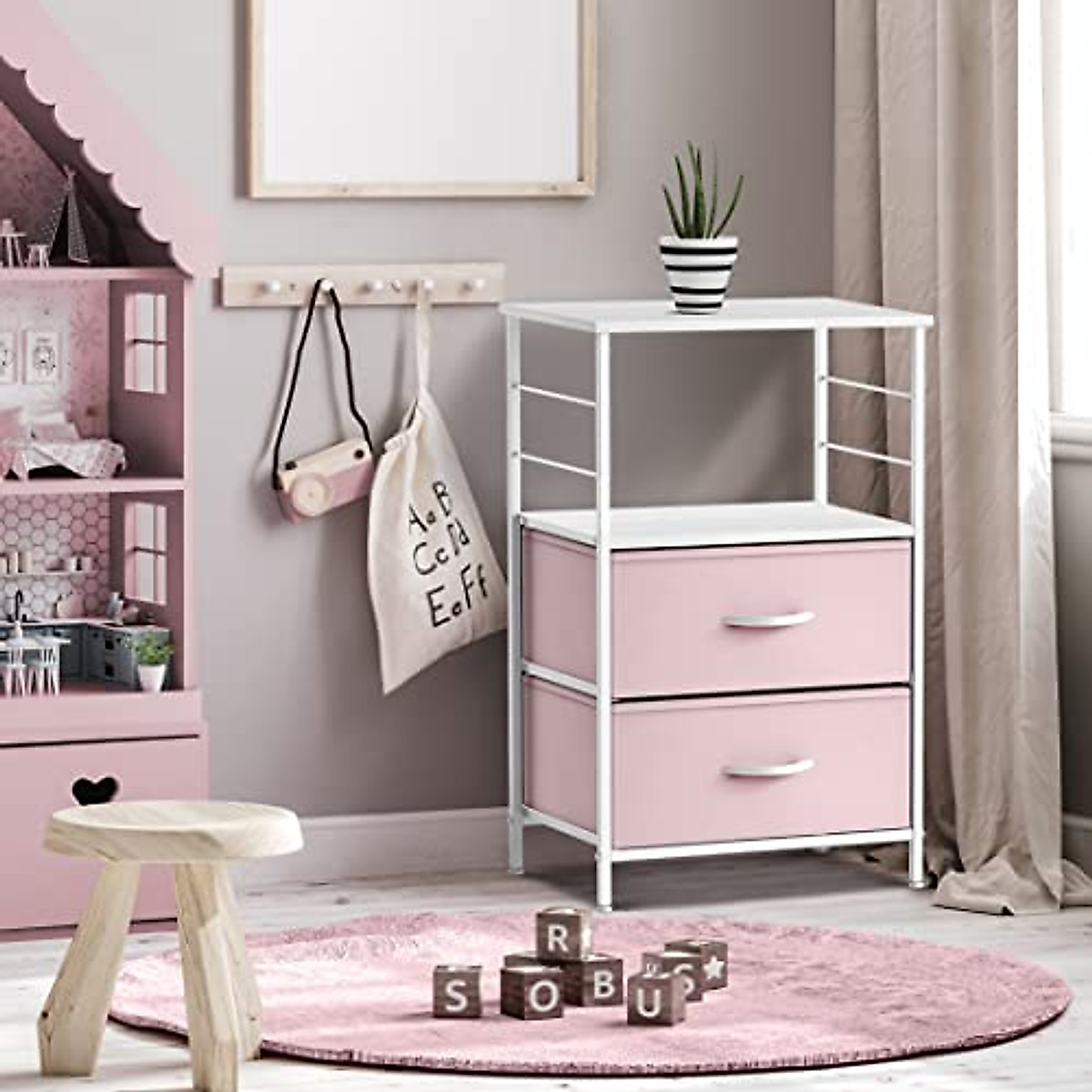 Sorbus Kids Dresser with 8 Drawers and 2 Drawer Nightstand Bundle - Matching Furniture Set - Storage Unit Organizer Chests for Clothing - Bedroom, Kids Rooms, Nursery, & Closet (Pink)
