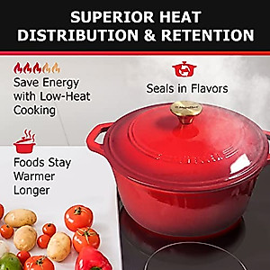 Mueller 6 Qt Enameled Cast Iron Dutch Oven, Heavy-Duty Casserole Dish and Braiser Pan with Lid and Stainless Knob, Safe for All Cooktops