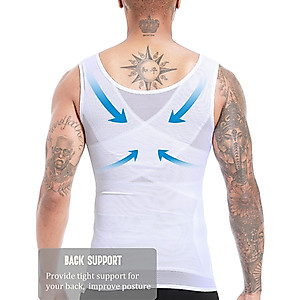 ISUP Mens Slimming Body Shaper Shirt Chest Compression Tank Top Tummy Control Undershirt Shaperwear White