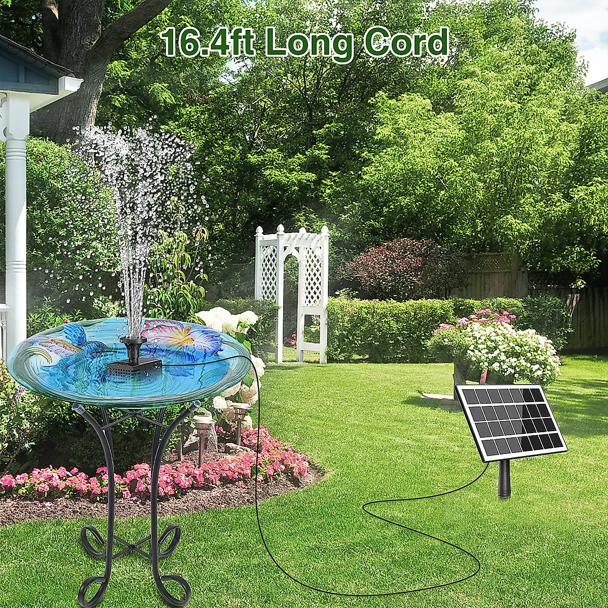 Jutai Solar Fountain Kit with 2000mAH Battery Backup Glass, 3.5W DIY Solar Water Pump with Sucker and Stake, Solar Fountain Pump for Bird Bath, Water Feature,Pond, Outdoor-7 Nozzles,16.4ft Power Cord