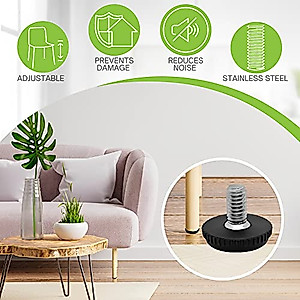 Project Patio 1/4-20 Adjustable Furniture Leg Leveling Feet Stainless Steel Threaded Screw Glide Replacement Outdoor Table Chair Parts - 16 Pack