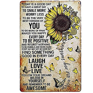 TISOSO Sunflower Farmhouse Decor Vintage Style Sign Inspirational Quotes Wall Art Household Signs for Home, Office, Bars, Bathroom Room Decor 8X12Inch