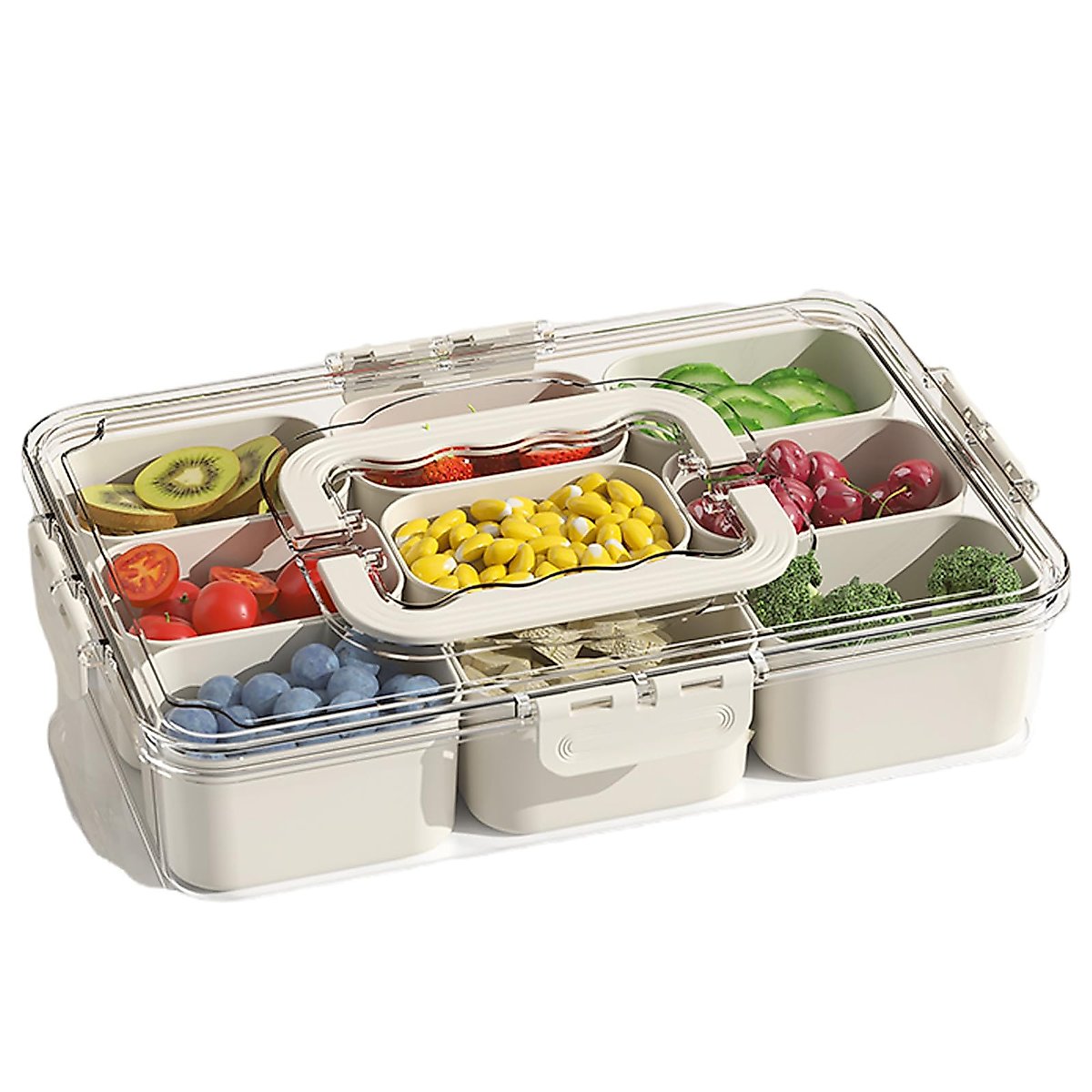 Divided Veggie Tray with Lid and Handle 9 Compartment Serving Tray with Dividers Portable Travel Snack Containers Stackable Snackle Box Charcuterie Container for Fruit,Vegetable,Salad (9 Containers)