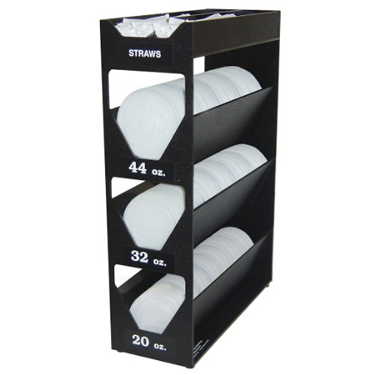 23065 by PPM: Three Compartment Vertical Lid and Straw Holder has Divided Straw Compartment - Coffee or Fountain Lids - 6 1/2" W x 16" D x 23" H