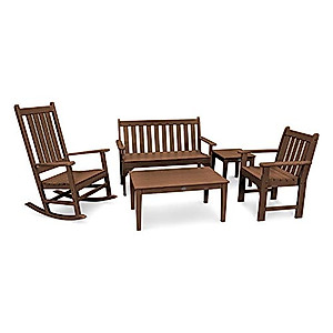 POLYWOOD Vineyard 5-Piece Bench & Rocking Chair Set (Teak)