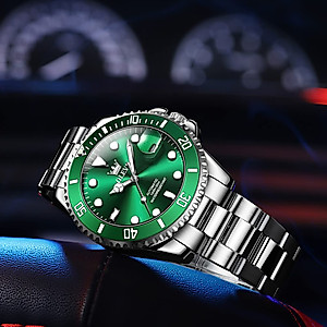 OLEVS Men Automatic Watches Green Watches for Men Self Winding No Battery Waterproof Mens Watches Pro Divers Two Tone Men's Wrist Watches, Reloj para Hombre
