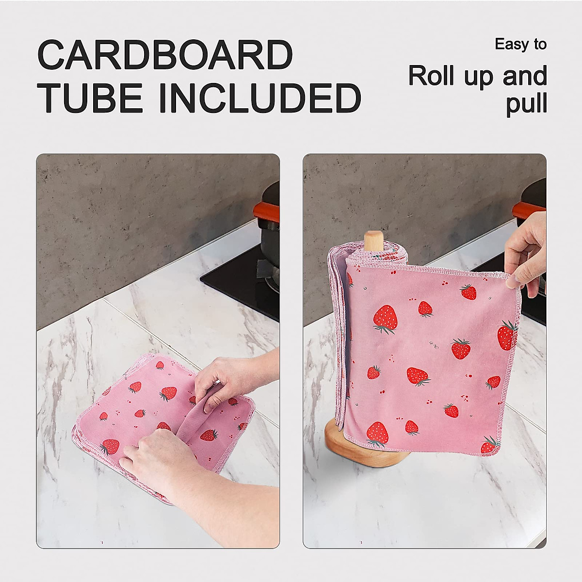 Kumebon Reusable Paper Towels Washable Roll - 25 Pack 100% Cotton Prints Cloth Paper Towels for Kitchen Paperless Paper Towels Napkins Zero Waste Products Alternative Paper Towel Alternative