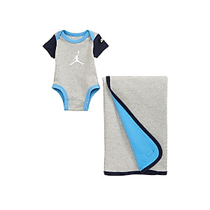 Jordan Baby Boy AJ11 Elevated Bodysuit & Blanket 2 Piece Set (Grey Heather(556727-017)/Blue, 3 Months)