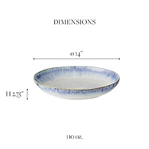 Costa Nova Ceramic Stoneware 15'' Pasta Serving Bowl - Brisa Collection, Sal (White) | Microwave & Dishwasher Safe Dinnerware | Food Safe Glazing | Restaurant Quality Tableware