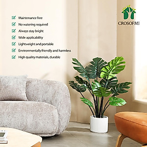 CROSOFMI Artificial Monstera Deliciosa Plant 37" Fake Tropical Palm Tree, Perfect Faux Swiss Cheese Plants in Pot for Indoor Outdoor House Home Office Garden Modern Decoration Housewarming Gift,2 Pack