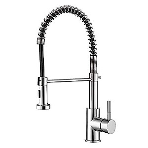 Single Handle Pull Down Spring Kitchen Faucet, Stainless Steel Brushed Nickel Kitchen Sink Faucet with Sprayer