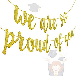 Graduation Party Decorations, We are So Proud of You, 2021 Graduation Banner, Gold Glitter Graduation Garland, No DIY Required