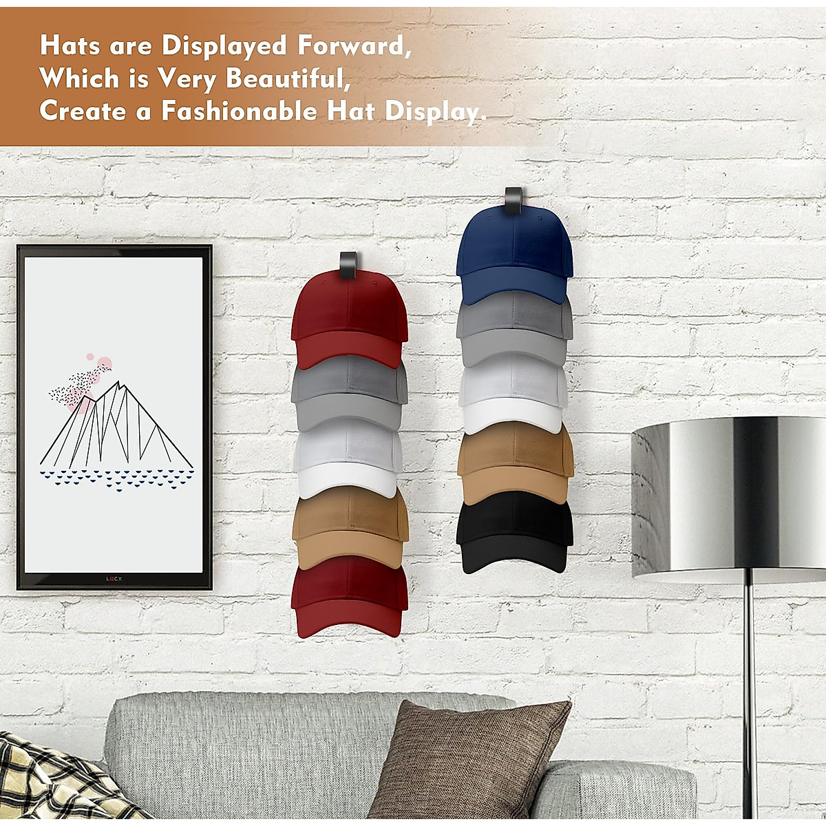 Hat Rack Hat Organizer for Baseball Caps Wood Hat Storage Hat Hooks for Wall Baseball Hat Storage Organizer Hat Display Up to 20 Hats for Closet Wall, Set of 2