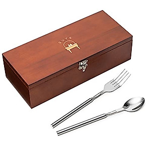 Funny Gag Gift Long Handle Extendable Fork & Spoon Set, Stocking Stuffer, Telescopic Extendable Dinner BBQ Stainless Steel Flatware Cutlery Meat Grill Barbeque, Novelty Grilling Parties - Extends 25"!