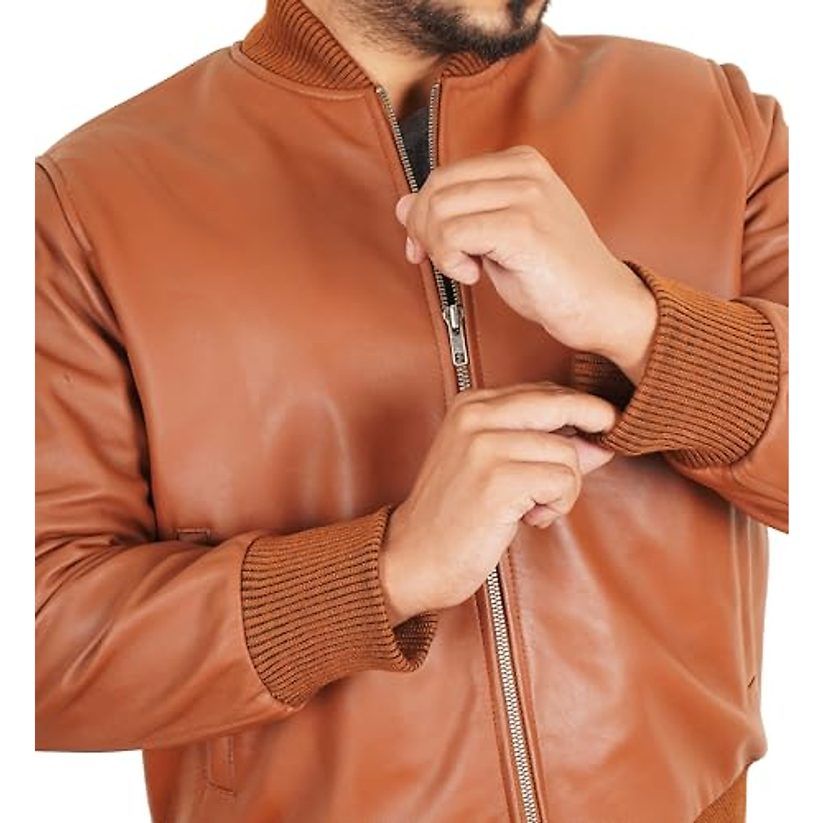 STOREJEES Leather Motorcycle Jacket Men | Brown Bomber Jacket