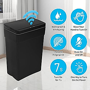 BLKMTY Trash Can 13 Gallon Trash Cans 50 Liter Kitchen Trash Can with Lid Plastic Garbage Can Automatic Garbage Bin Touchless Trash Bin for Office Bathroom Rubbish Can Auto Waste Bin, Black