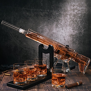 Gifts for Men Dad, Whiskey Decanter Set - Gun AR Limited Edition, Silencer Stopper - 800 ml & 12oz Bullet Glasses - Father Winter Birthday Gift - Drinking Party, Liquor, Vodka Tik Tok Gun Decanter