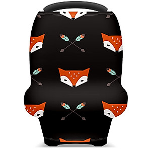 Baby Car Seat Stroller Covers Feather Arrows and Fox Nursing Cover Breastfeeding Scarf Soft Breathable Stretchy Infant Car Canopy Coverage Carseat Cover for Boys and Girls Multi Use
