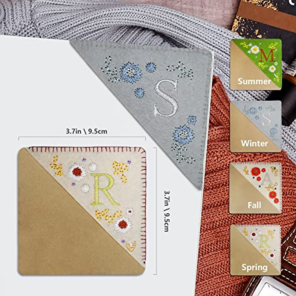 4 Packs Personalized Hand Embroidered Bookmark for Book Lovers, Unique Letters & Cute Flower Embroidery Corner Bookmark Book Marker Clip Meaningful Gift for Reader Friend Student