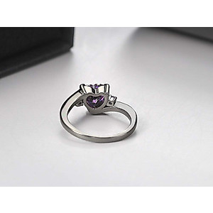 GUIDECUN Exquisite 18K Black Gold Plated Promise Band Ring Wedding Purple Heart Cubic Zirconia Rings for Women （Available in Size 6, 7, 8, 9，10） (US Size 6)