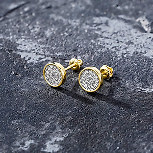 TOPGRILLZ Gold Srew On Diamond Stud Earrings 5A+ Cubic Zirconia 14K Gold Cluster Round Screw Back Earrings Hypoallergenic For Men Women Aretes De Hombre-Thin Round Silver