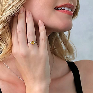 Gem Stone King 10K White Gold Citrine and White Created Sapphire 3-Stone Women's Ring (1.35 Cttw, Checkerboard Cut, Gemstone Birthstone, Available In Size 5, 6, 7, 8, 9)