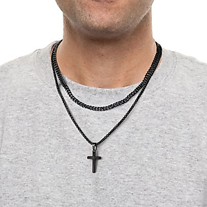 Ursteel Cross Necklace for Men, Mens Cross Necklaces Black Stainless Steel Cross Necklace Chain for Men Layered Cuban Link Chain for Men 20-22 Inch Mens Jewelry Gifts Cross Necklace