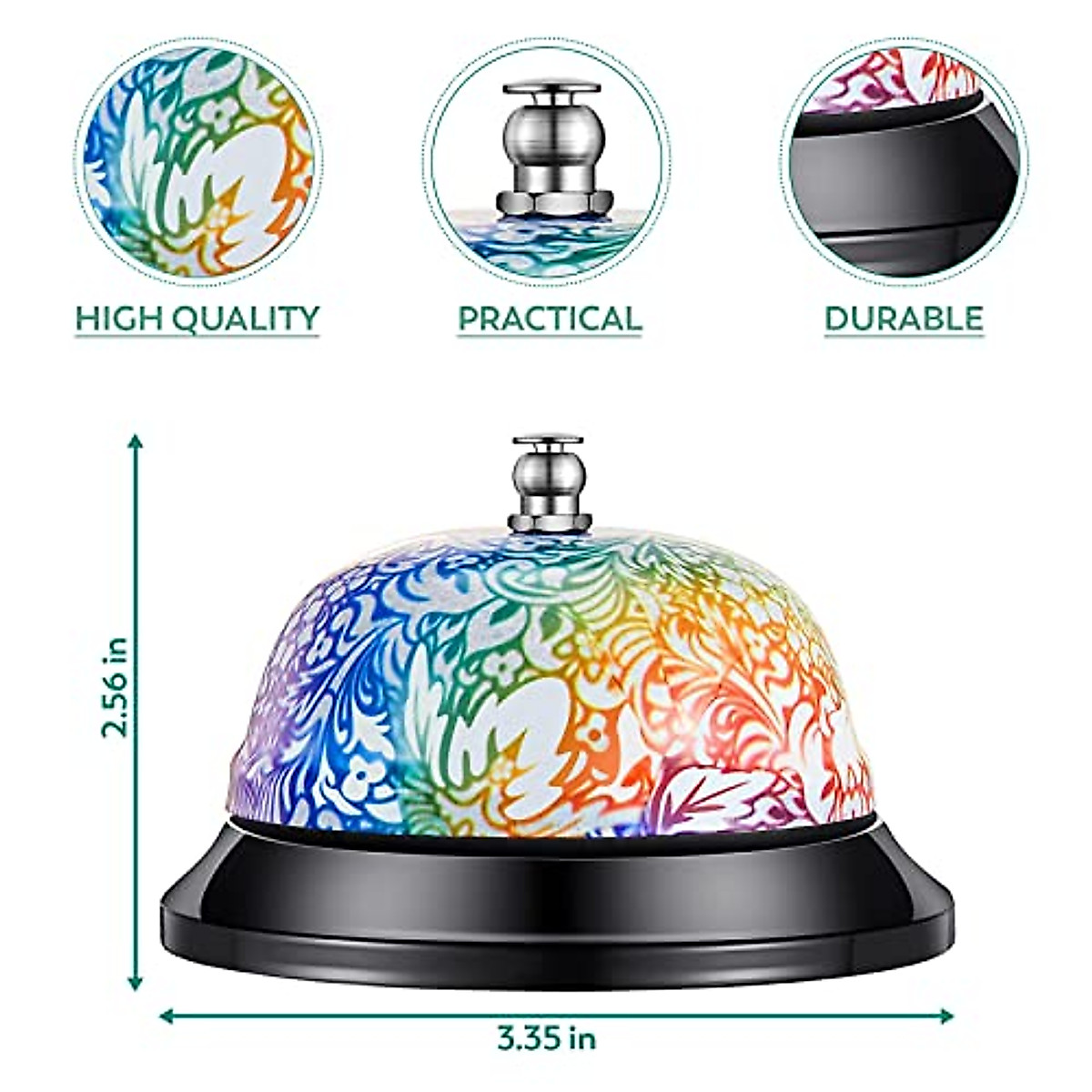 Floral Bell Ringers for Teachers - Front Desk Bell for Hotel, Restaurant Reception Desk Bell for Service - Classroom Bell Ringer Attention Bell - Ringer Bell to Ring for Service Bell for Desk KSI