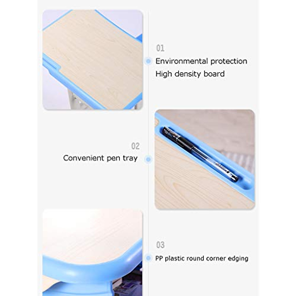 Articles for daily use Height-Adjustable Children’s Study Desk, Children’s Writing and Reading Desk with Drawers, Computer Desk, Student Desk and Chair Set (Blue)