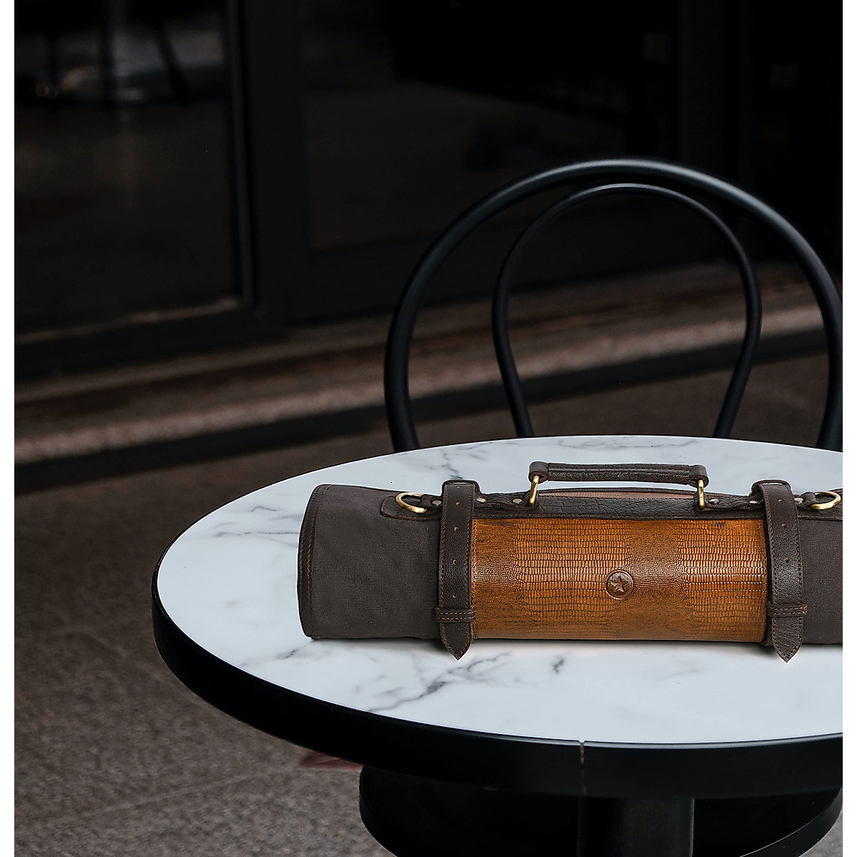 Leather Canvas Knife Roll Storage Bag Expandable 10 Pockets Detachable Shoulder Strap Travel-Friendly Chef Knife Case Roll By Aaron Leather Goods (Nelson, Canvas Leather)