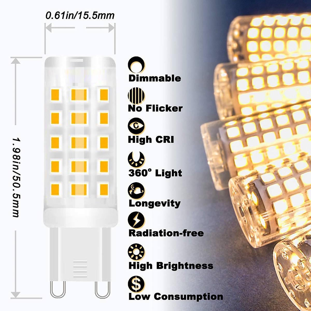 ALIDE G9 Led Bulbs Dimmable 3W Replace 20W 25W 30W Halogen Equivalent,2700K Soft Warm White, AC120V G9 Clear T4 Bi-pin Led Bulbs for Chandelier Pendant Wall Home Lighting,300LM,360 Deg,10Pack
