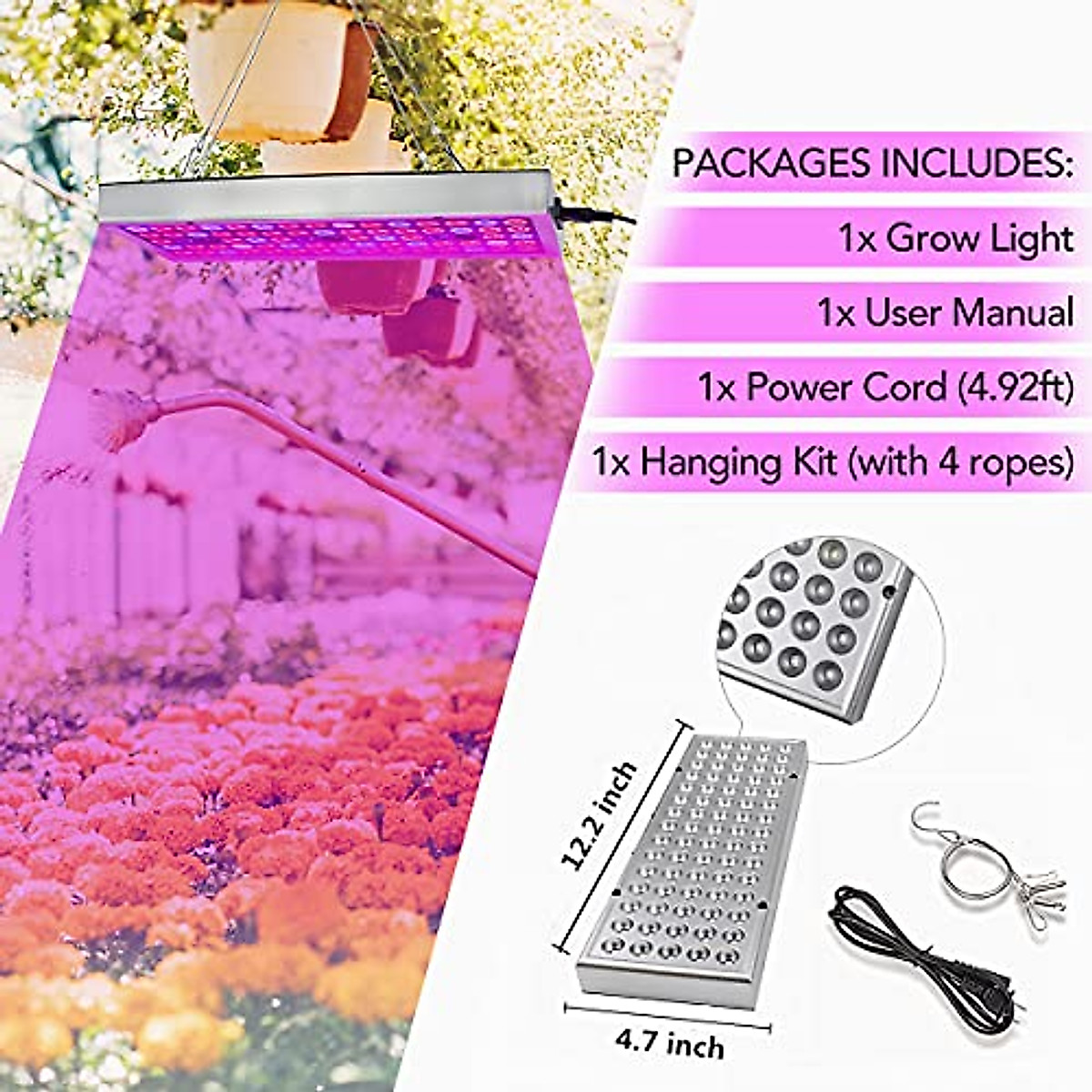 Juhefa LED Grow Lights, Full Spectrum Grow Lamp with IR & UV LED Plant Lights for Indoor Plants,Micro Greens,Clones,Succulents,Seedlings,Panel Size 12x4.7 inch