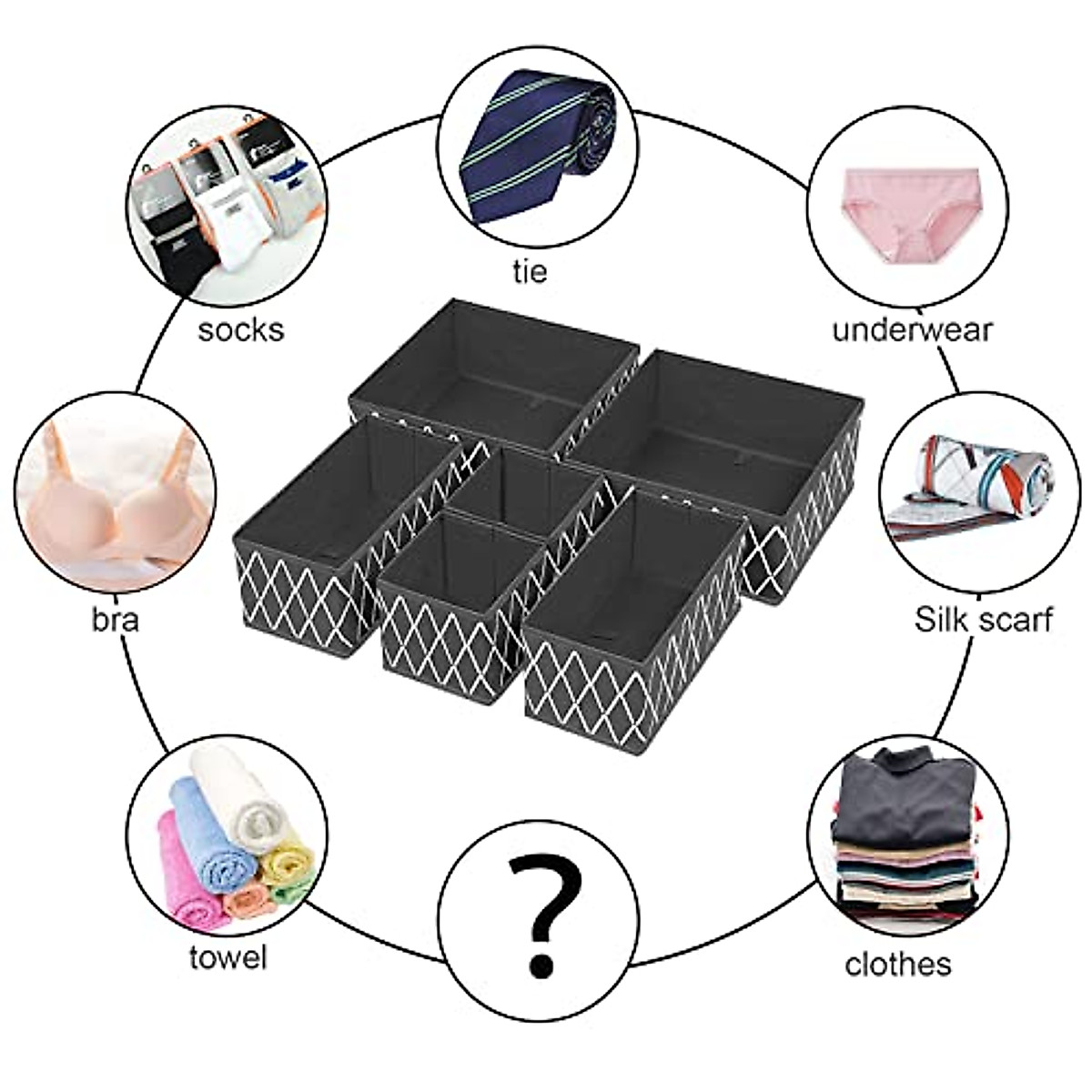 VERONLY Dresser Drawer Organizers for Clothing - Fabric Closet Organizers and Storage for Baby Clothes,Bra,Socks,Underwear,Closet,6pcs Pack, Gray