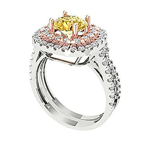 Clara Pucci 1.95 carat Round Cut Halo Solitaire Yellow Moissanite Bridal Wedding Anniversary Ring Band set 14k White Rose Gold 3.75