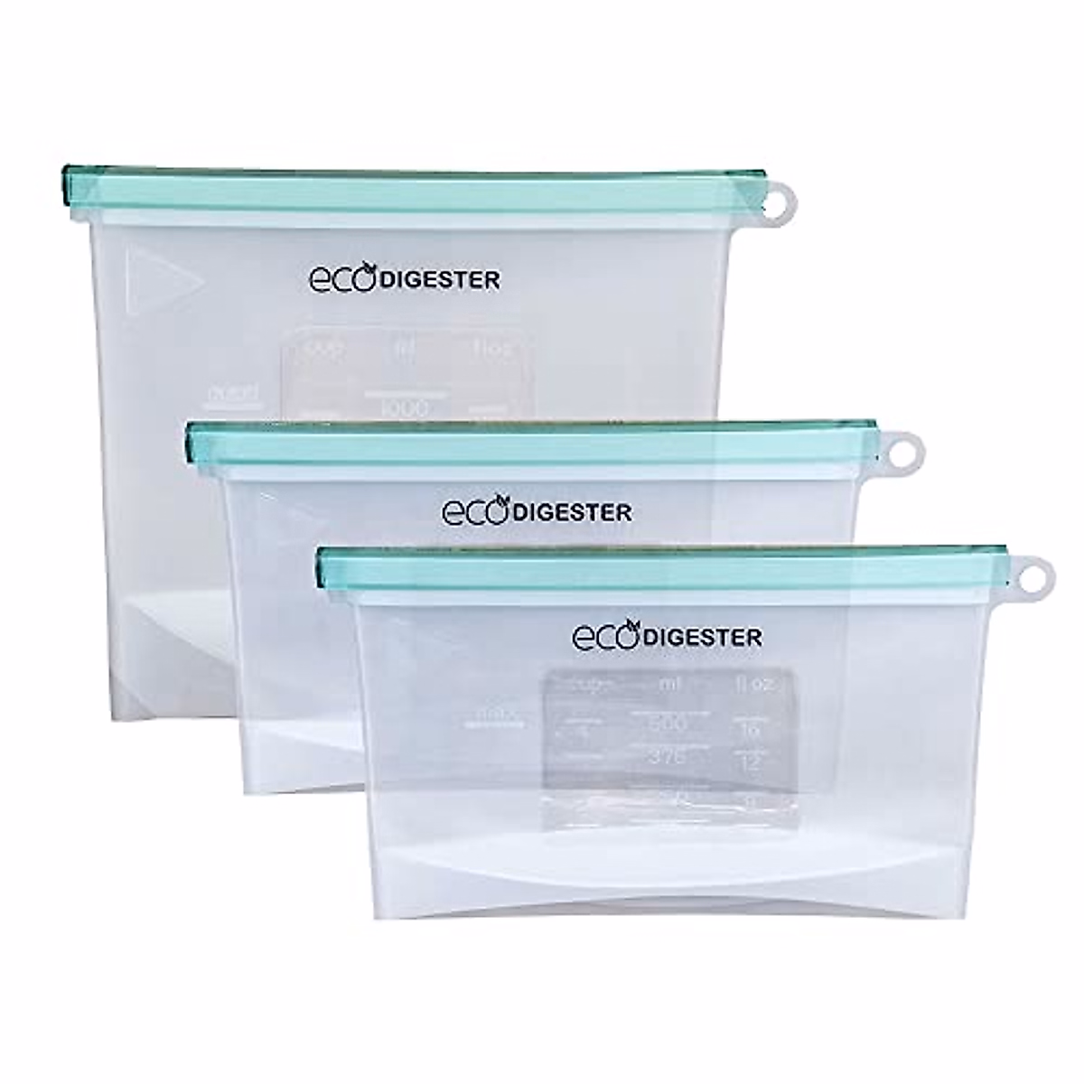 EcoFairy - Reusable Silicone Food Containers, Lunch Box Organizer, Multipurpose Silicone Plastic Bags, Reusable Bags, 3 Pack (2 Medium Bags, 1 Large)