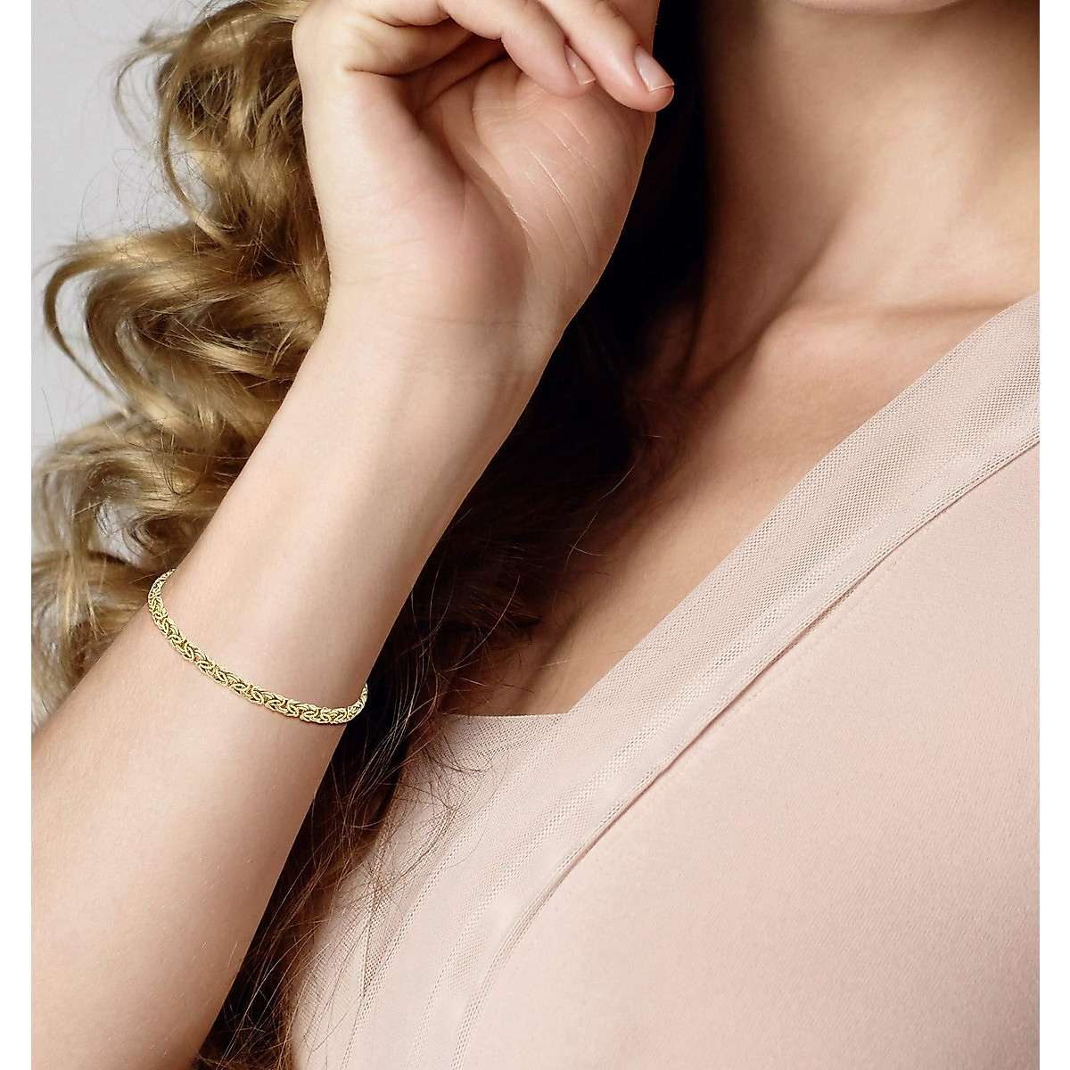 Miabella Italian 18K Gold Over Silver 4mm Flat Byzantine Link Chain Bracelet for Women, 925 Italy, 925 Italy (Length 7 Inches (Small))